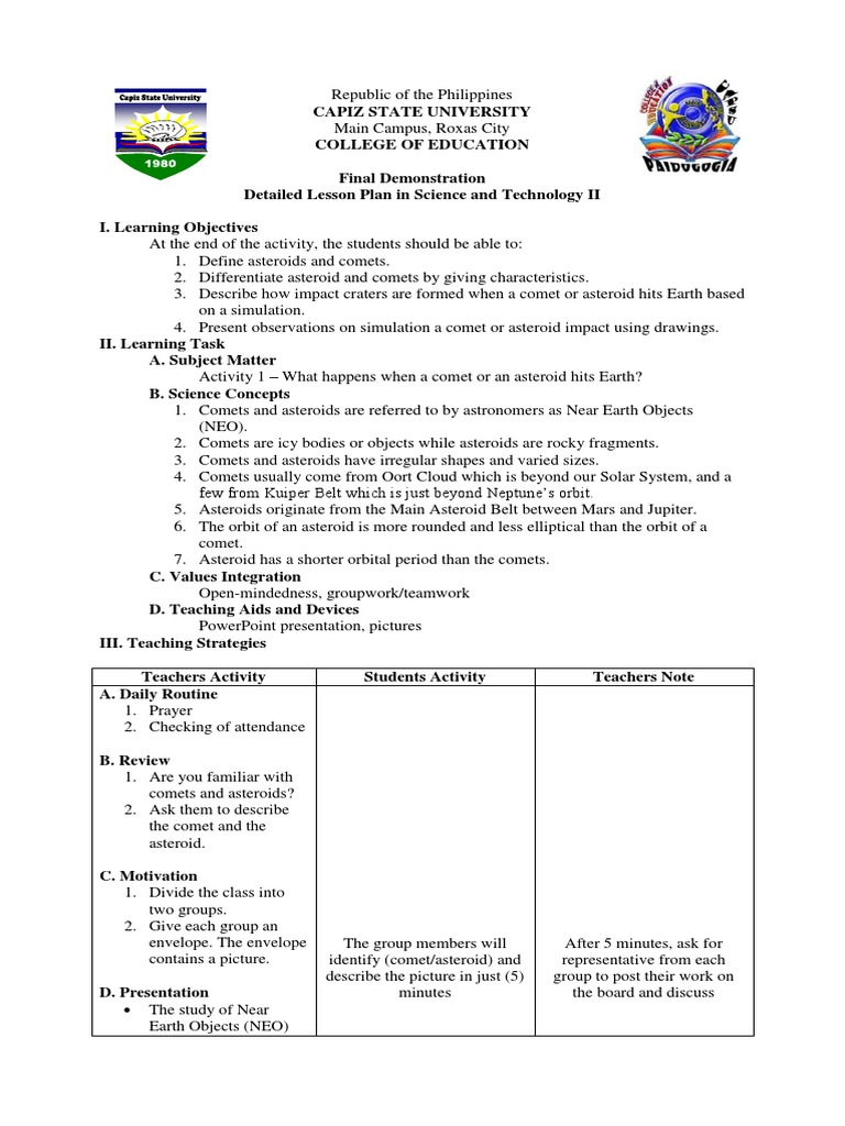 Lesson Plan | PDF | Asteroid | Comet