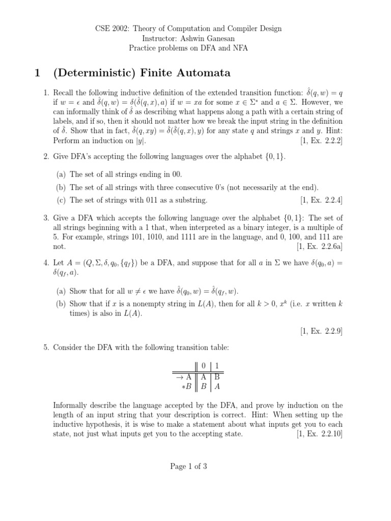 DFA and NFA Practice Problems | PDF | Formalism (Deductive) | Areas Of Computer Science
