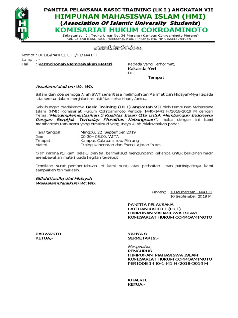 Contoh Surat HMI Yang Benar | PDF