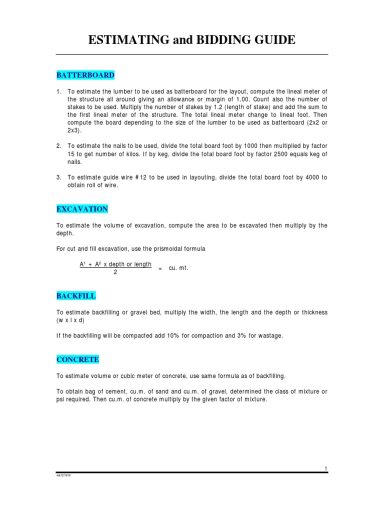 Estimating Guide Download Free Pdf Framing Construction