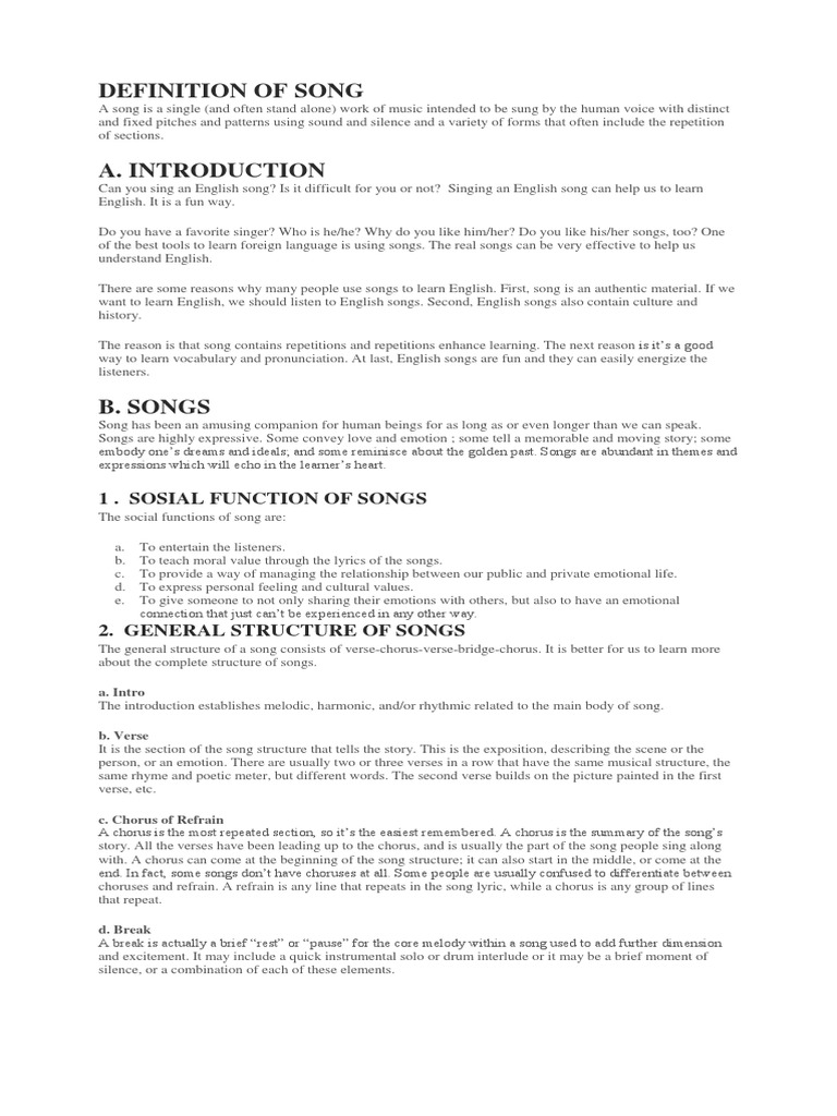 Definition of Song | PDF | Refrain | Song Structure