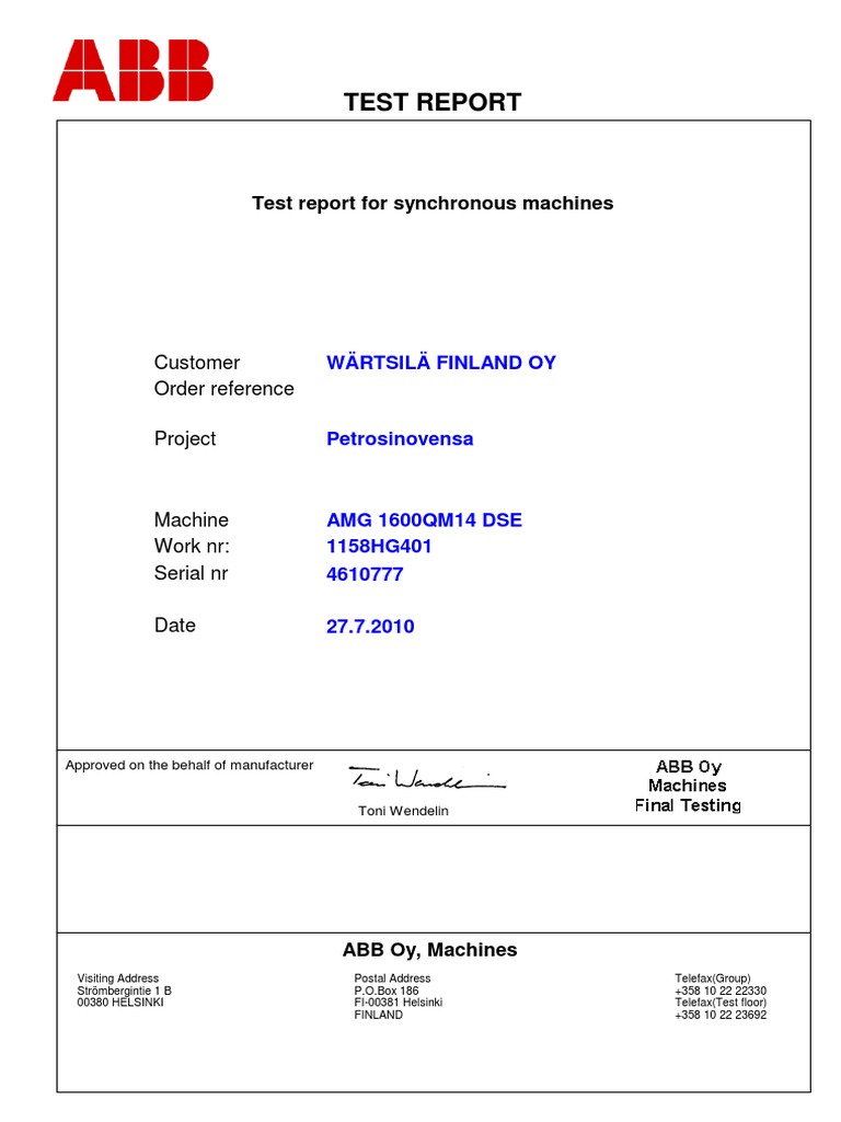Test Report For Synchronous Machines | PDF | Electrical Resistance And ...