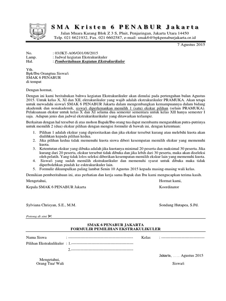 Contoh Form Angket Pemilihan Ekskul | PDF