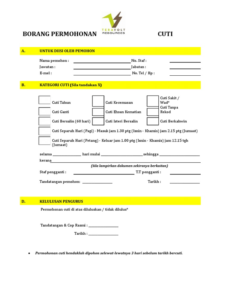 Borang Cuti Dan Cuti Sakit TVR | PDF