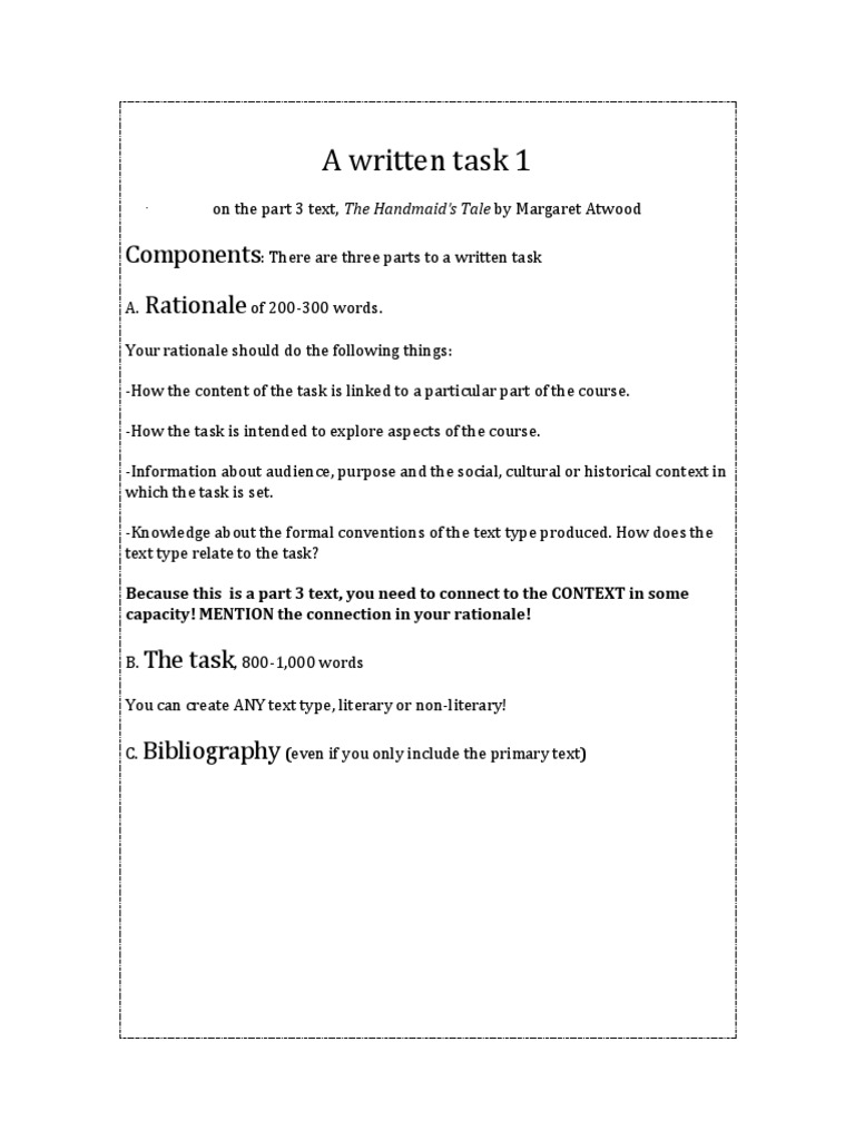 Written Task on The Handmaid’s Tale | PDF