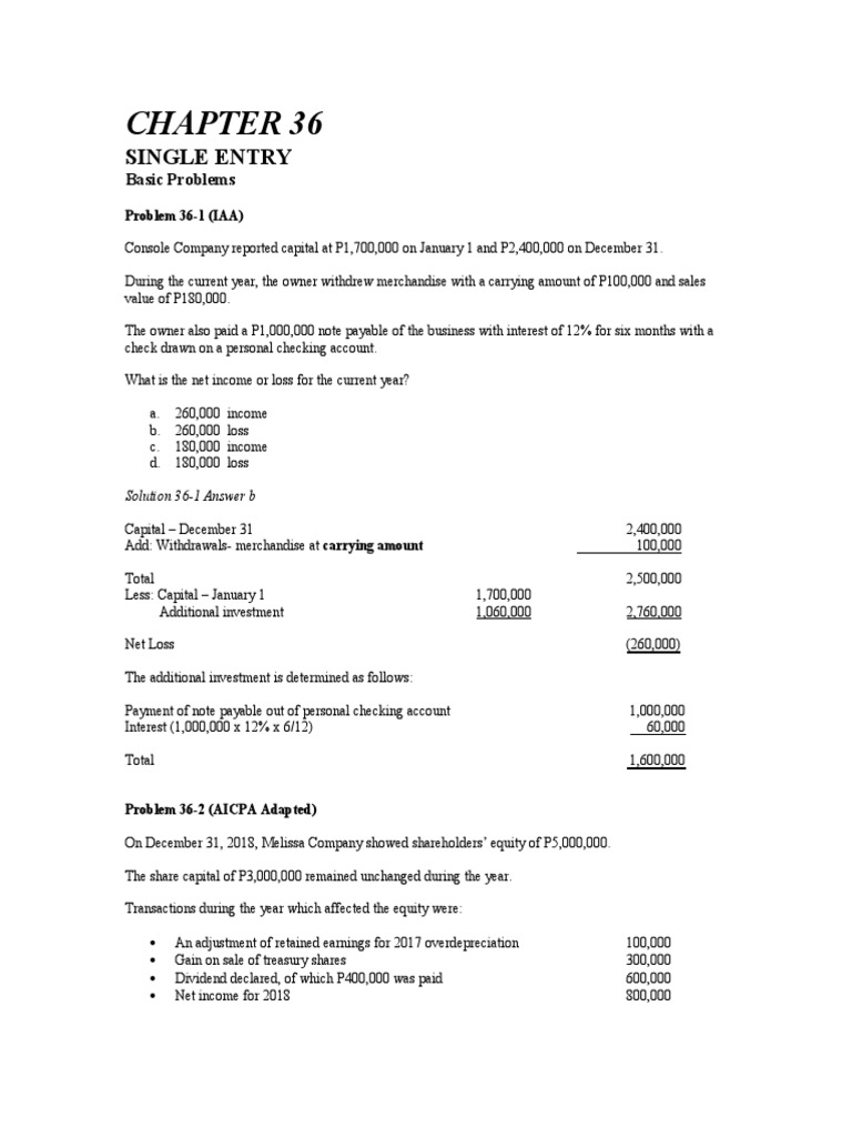 Analyzing Net Income Through Single Entry Problems | PDF | Retained ...