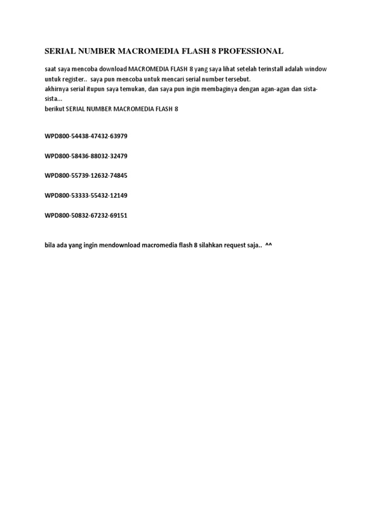 Serial Number Macromedia Flash 8 Professional | PDF