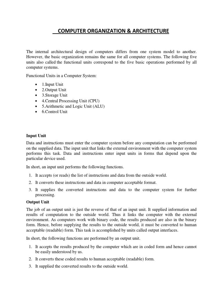 Computer Organization & Architecture: Input Unit | PDF | Input/Output ...