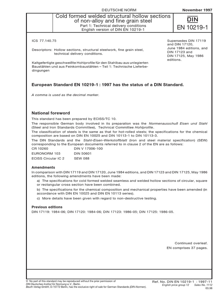 EN 10219-1.pdf | Structural Steel | Steel | Free 30-day Trial | Scribd