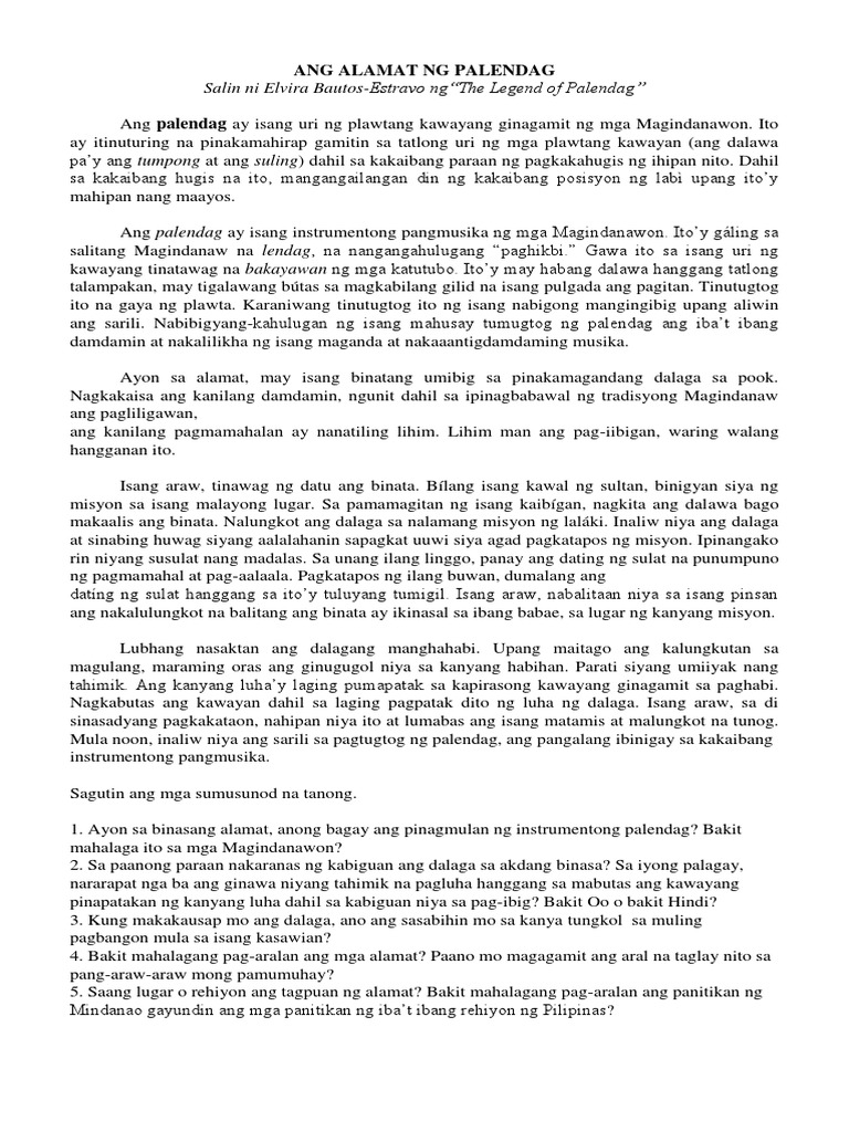 Ang Alamat NG Palendag | PDF
