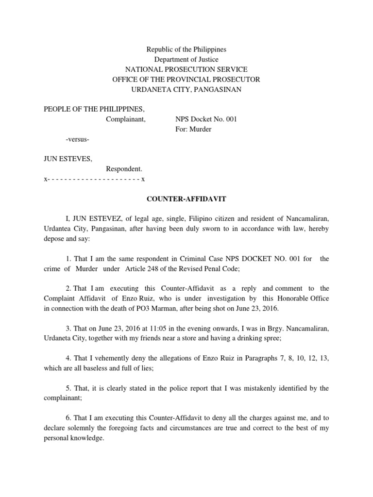 Counter-Affidavit | Prosecutor | Criminal Justice