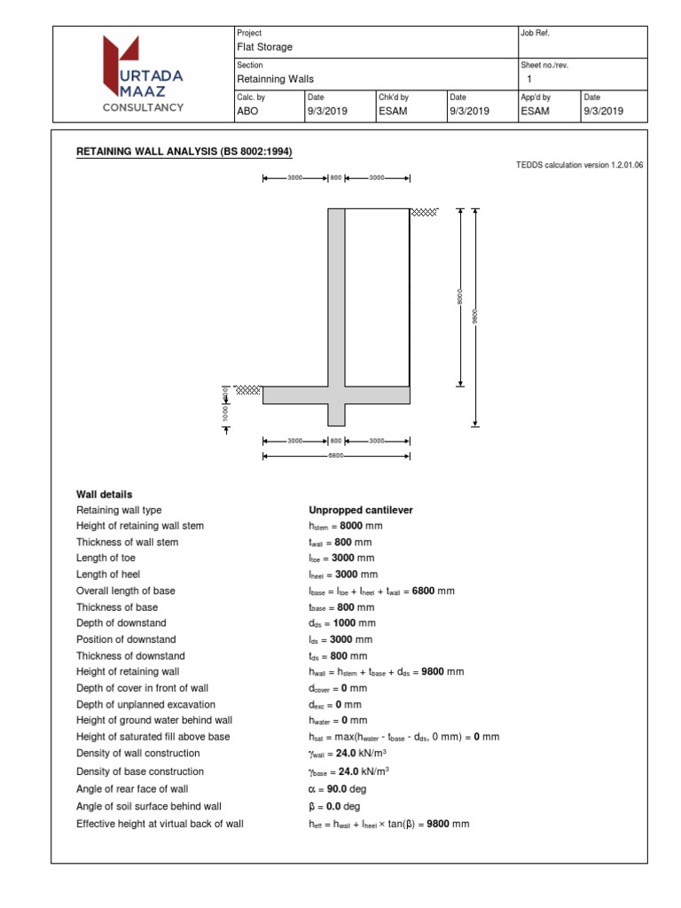 Cantilever RC Retaining Wall Example | PDF | Shear Stress | Wall