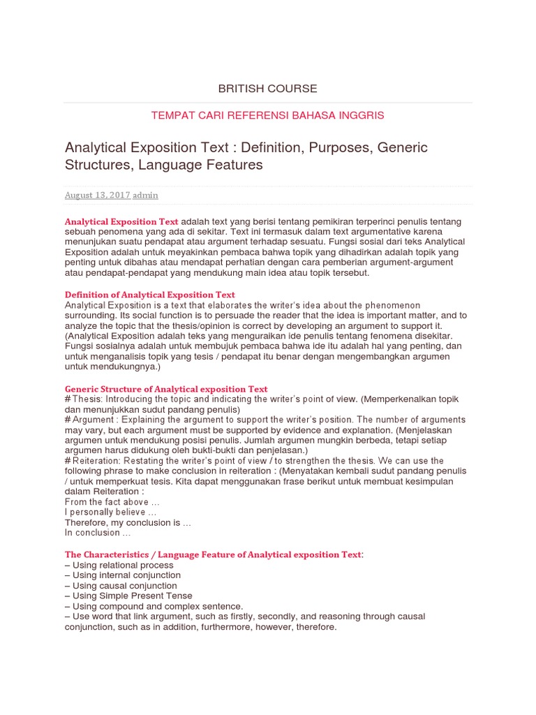 Analytical Exposition Text: Definition, Purposes, Generic Structures ...