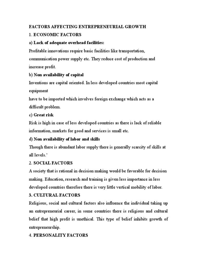 15 Factors Affecting Entrepreneurial Growth | PDF | Entrepreneurship ...