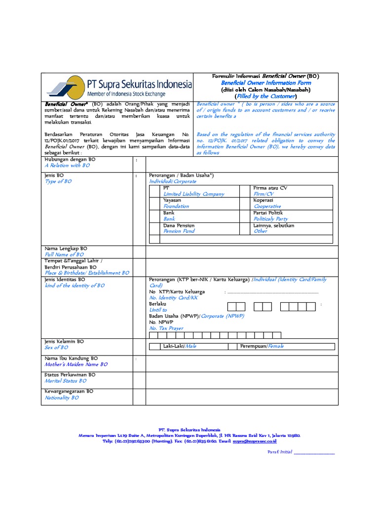Formulir Beneficial Owner PDF | PDF