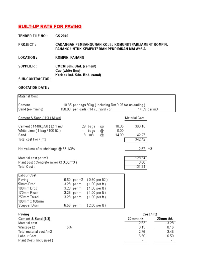 Build Up Rate Format | PDF | Composite Material | Cement