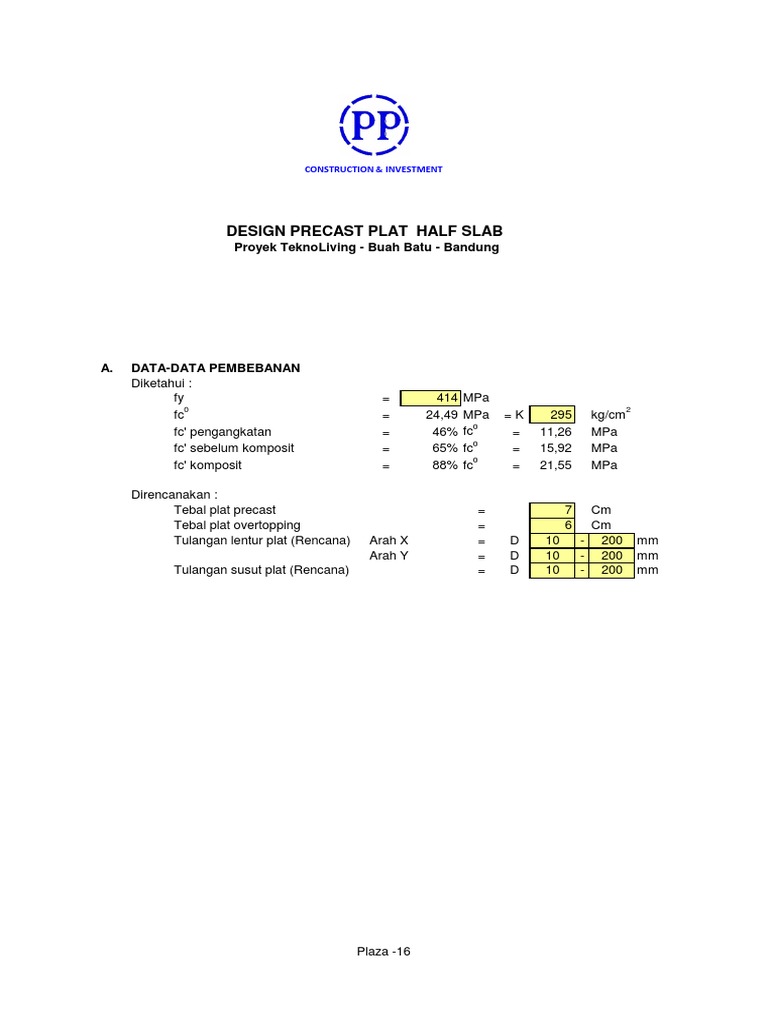 Desain Plat Precast Half Slab | PDF