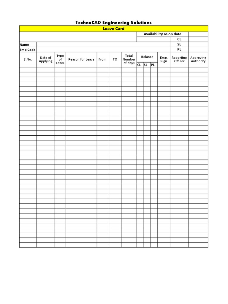 Technocad Engineering Solutions Leave Card | PDF