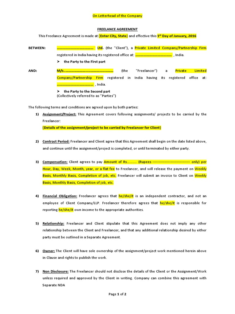 Freelance Agreement | PDF | Non Disclosure Agreement | Freelancer