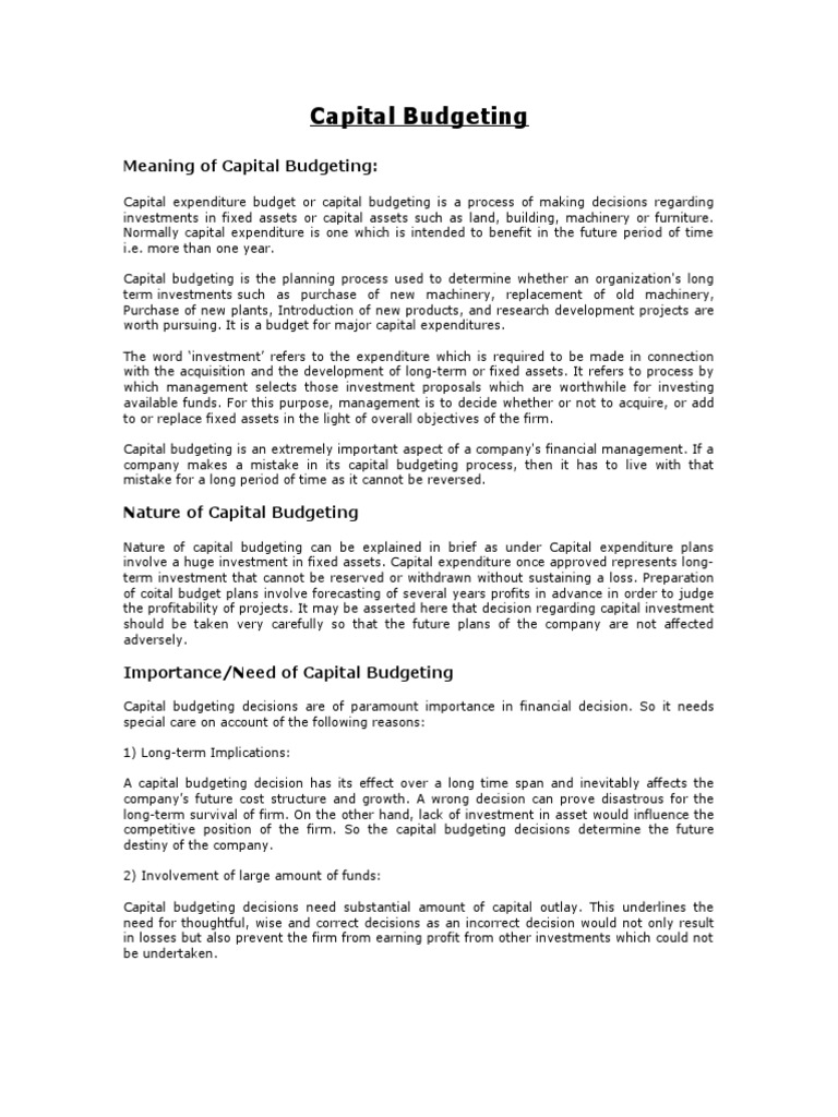 Capital Budgeting Notes | PDF | Capital Budgeting | Budget