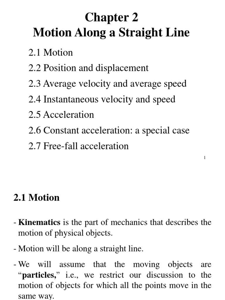 Chapter 2 Motion Along A Straight Line PDF | PDF | Velocity | Speed