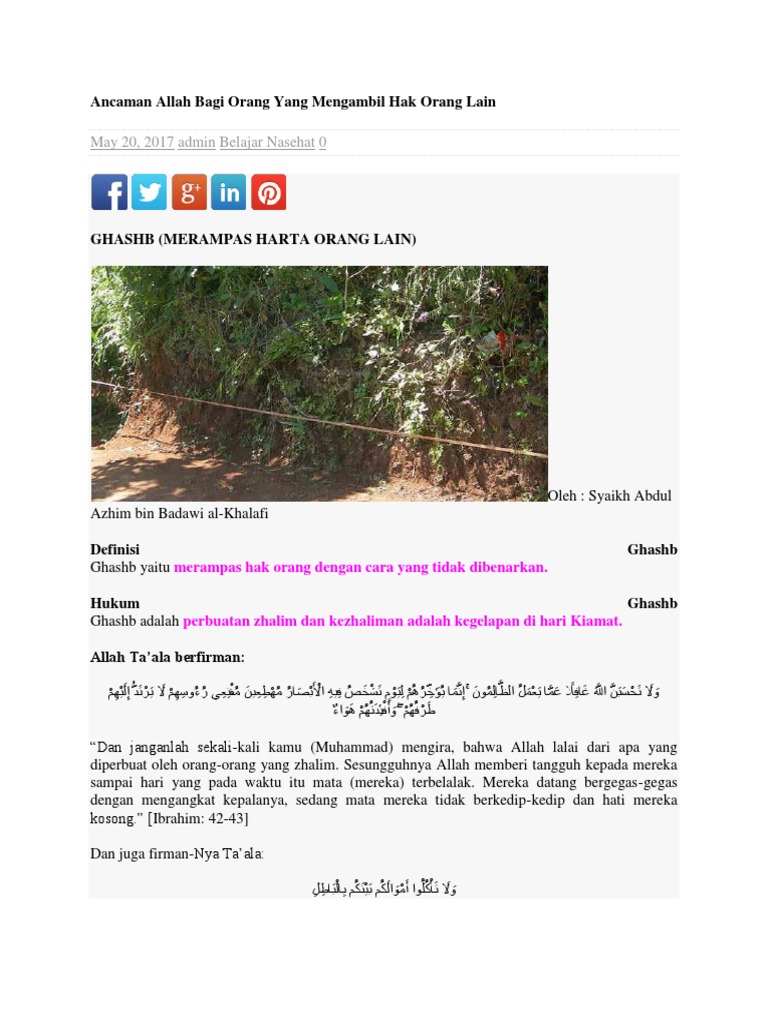 Ceramah Ancaman Allah Bagi Orang Yang Mengambil Hak Orang Lain | PDF