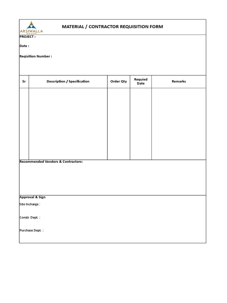 Contractor Material Requisition Form | PDF