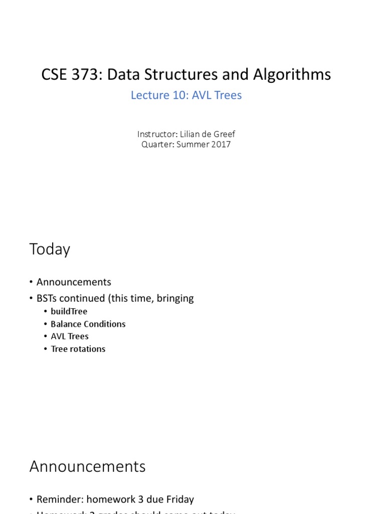 Cse 373 Data Structures And Algorithms Lecture 10 Avl Trees Pdf Algorithms And Data 7349