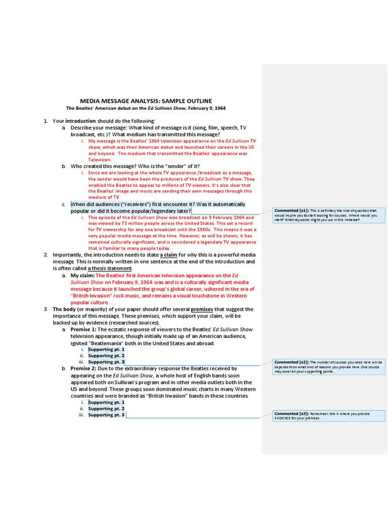 Media Message Analysis Sample Outline | PDF | Television | The Beatles