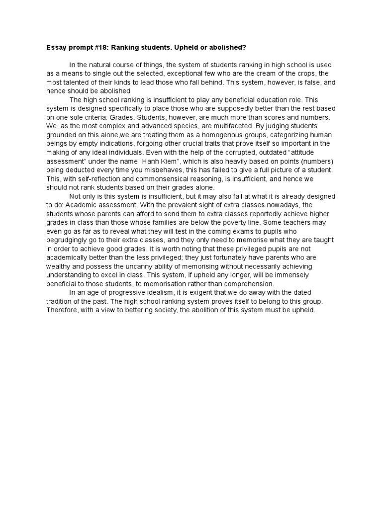 Essay Prompt #18 - Students Ranking | Download Free PDF | Psychology ...