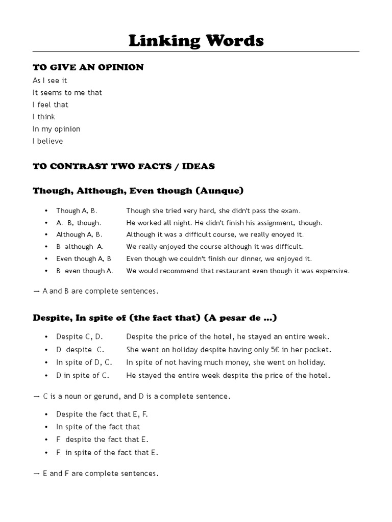 Linking Words and Connectors Guide | PDF | Cognitive Science | Linguistics