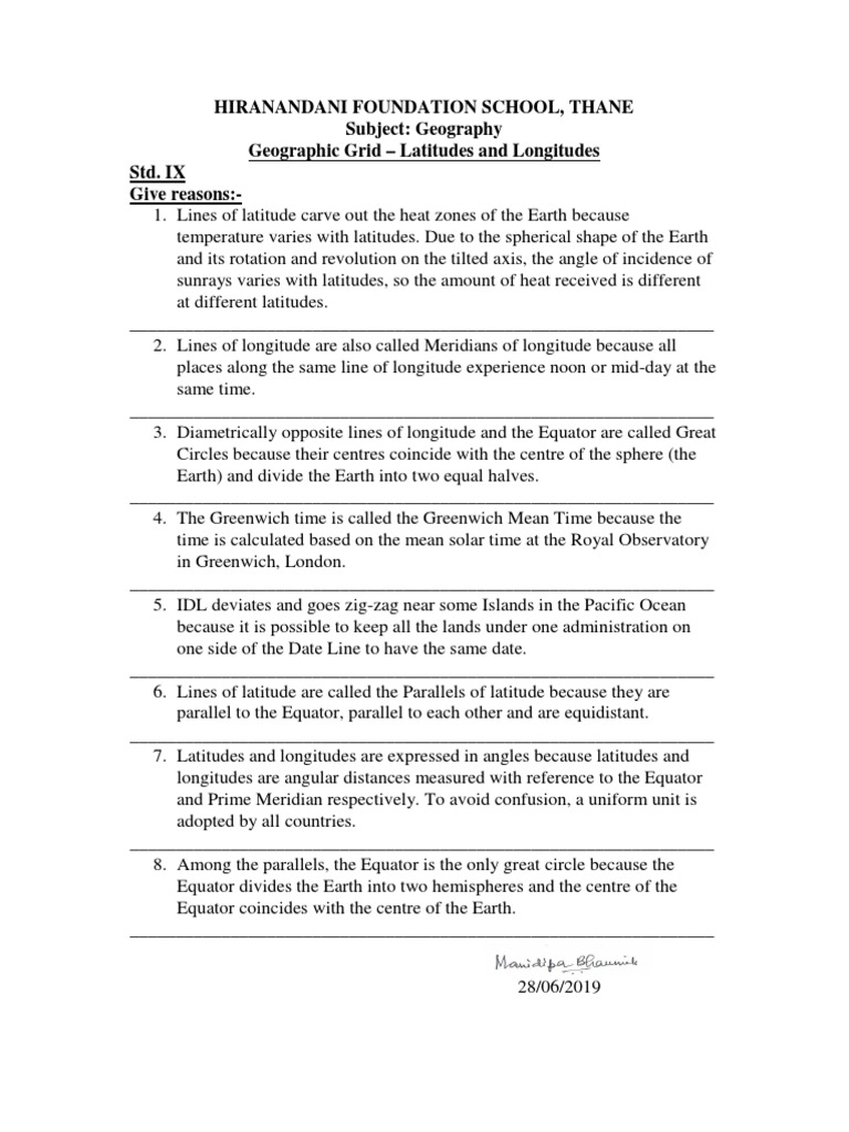 Worksheet ICSE 9 Geography | PDF | Latitude | Longitude
