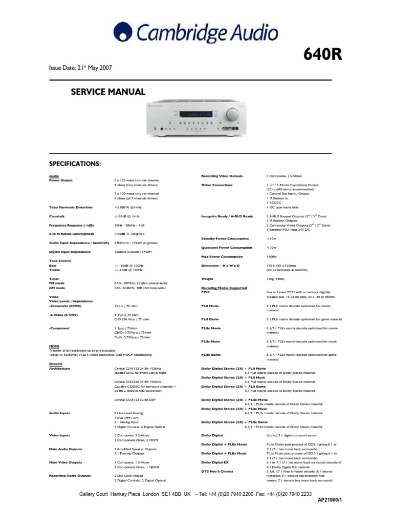 Cambridge Azur 640r SM | PDF | Media Formats | Television Technology