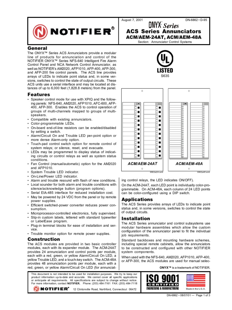 Notifier Acs | Download Free PDF | Power Supply | Manufactured Goods