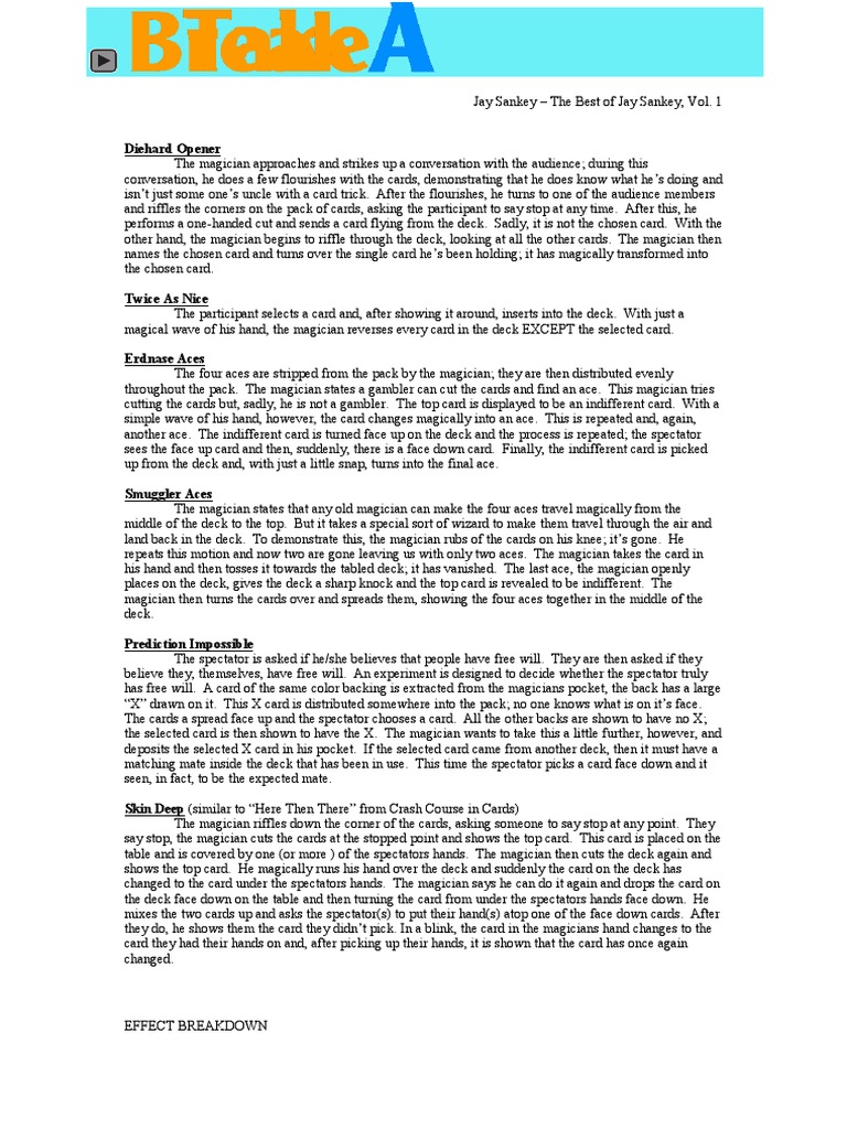 Jay Sankey - Best of Vol 1 | PDF | Magic (Illusion) | Leisure