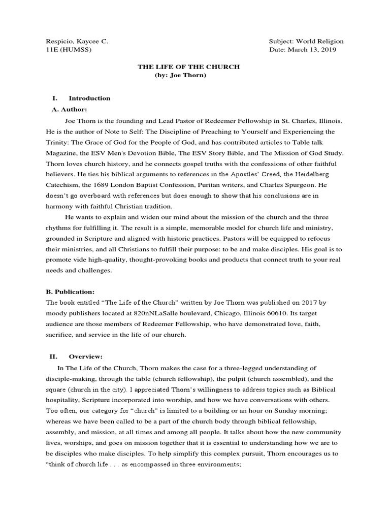 The Life of The Church (By: Joe Thorn) | PDF | Christian Church ...