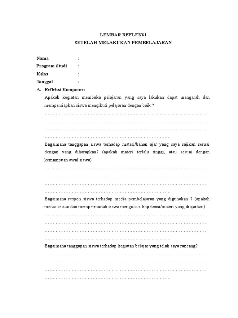 Lembar Refleksi Pembelajaran Guru | PDF | Sains & Matematika