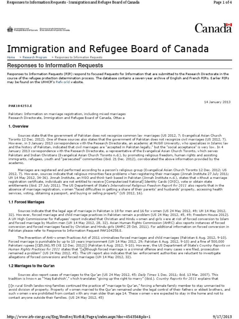 Immigration and Refugee Board of Canada: Responses To Information ...