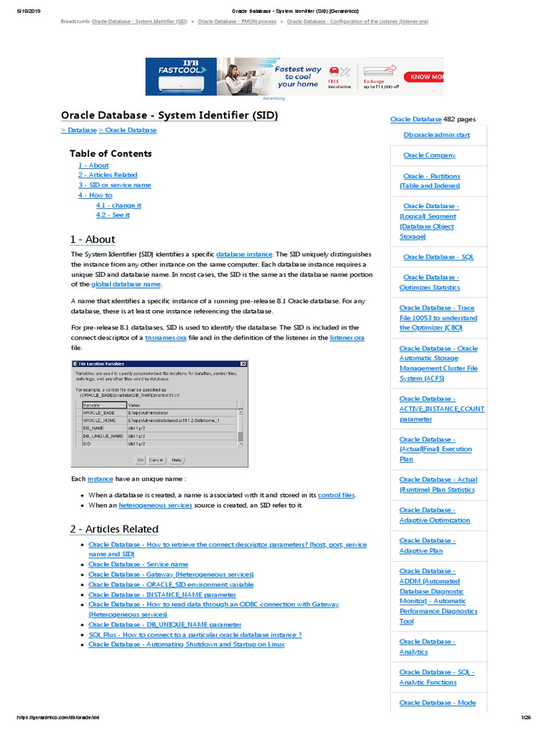 Oracle Database - System Identifier (SID) (Gerardnico) | PDF | Oracle Database | Databases