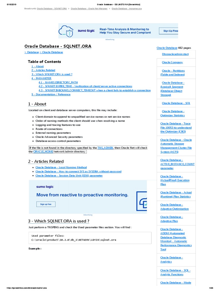 Oracle Database - SQLNET - Ora (Gerardnico) | PDF | Oracle Database ...