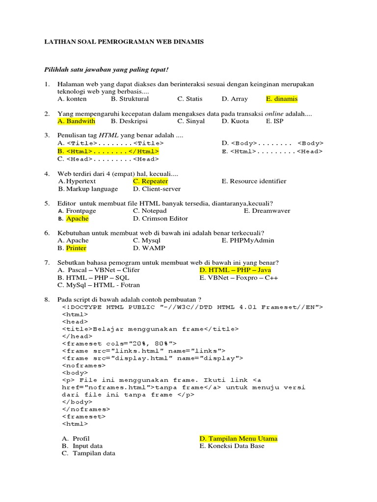Latihan Soal Pemrograman Web Dinamis | PDF