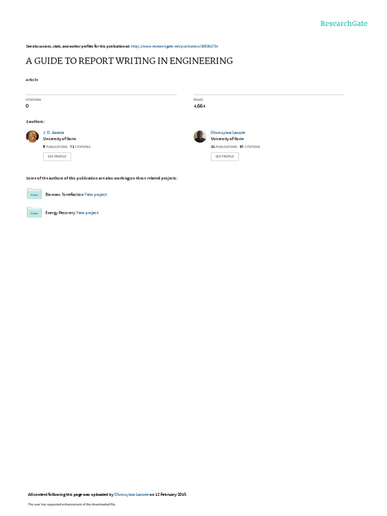 A Guide To Report Writing in Engineering | PDF | Writers | Abstract ...