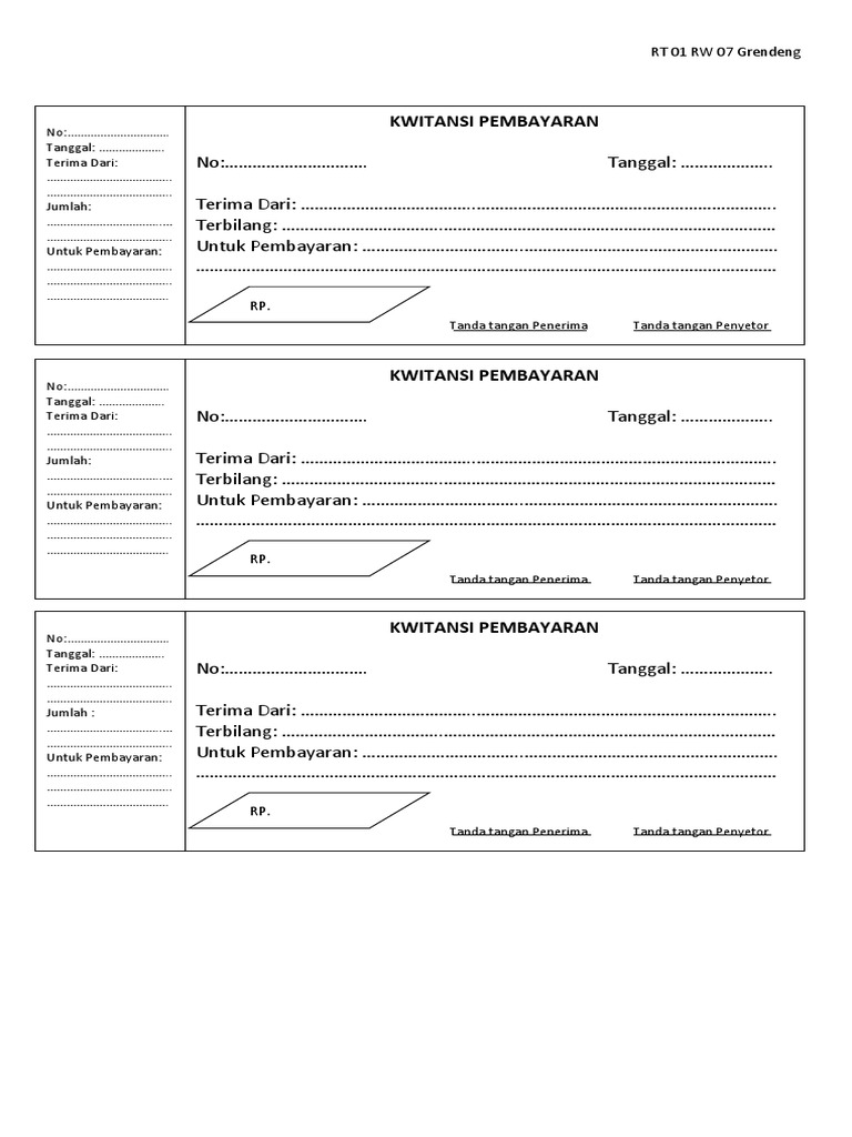 Contoh Kwitansi Pembayaran RT | PDF