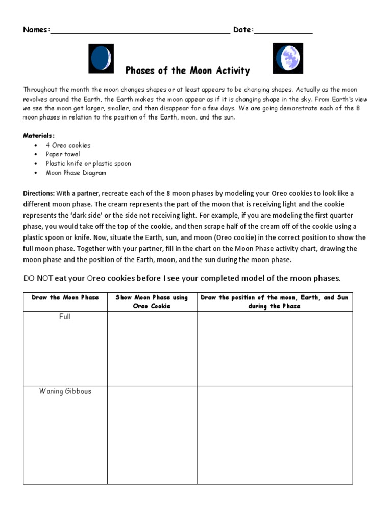 Oreo Cookie Moon Phases Activity | PDF | Science & Mathematics