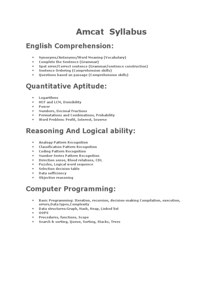 Amcat Syllabus: English Comprehension | PDF | Pattern Recognition ...