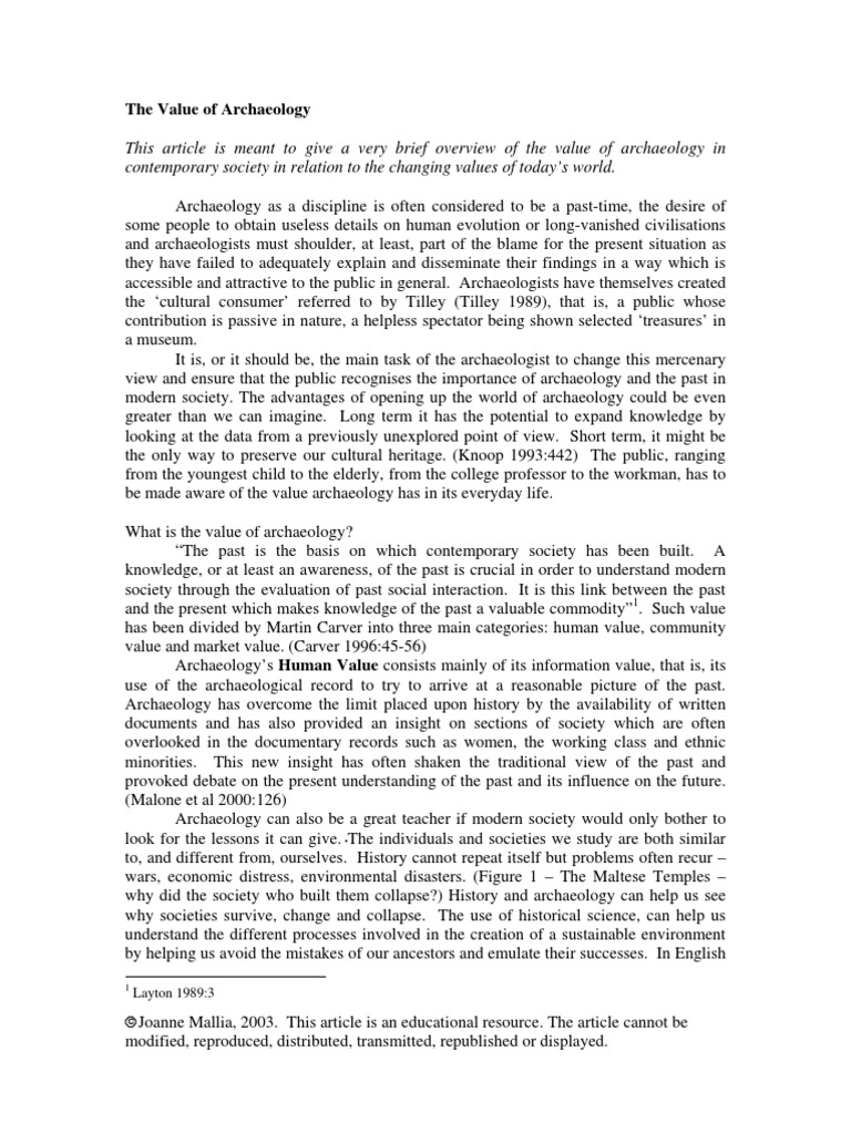 04 ArticleTheValueOfArchaeology 01 | PDF | Archaeology | Cultural Heritage