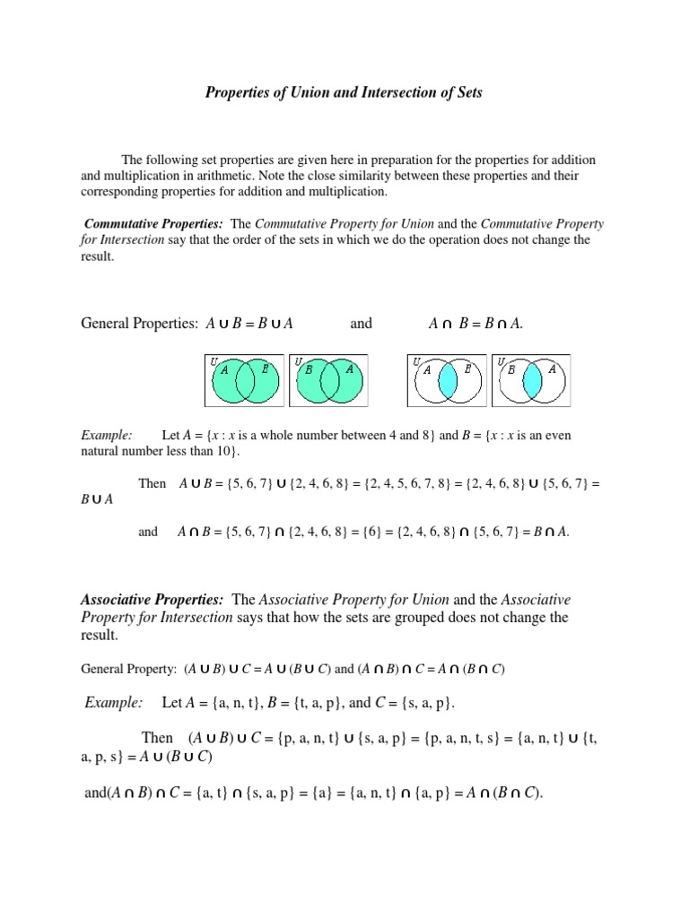 Union And Intersection Of Sets Worksheet 4. Using The Venn Diagram On