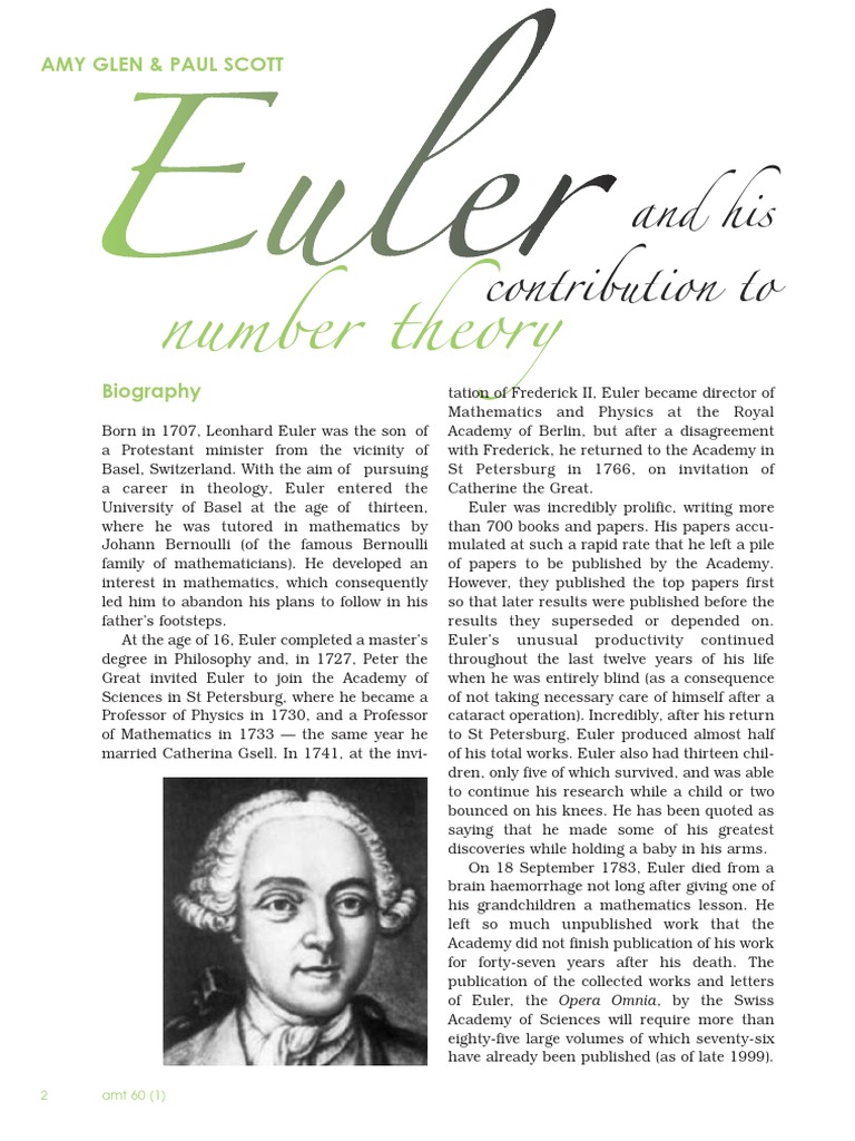 Number Theory: and His Contribution To | PDF | Prime Number | Leonhard ...