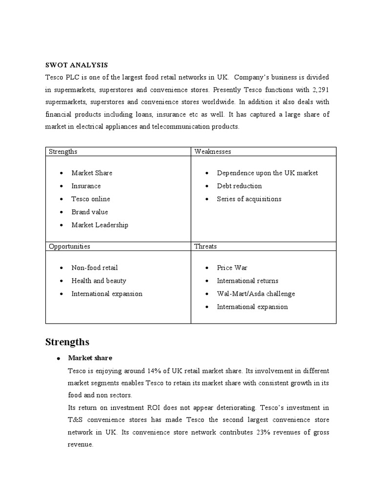 Tesco SWOT Analysis 2024-2025 | PDF | Economies | Tesco