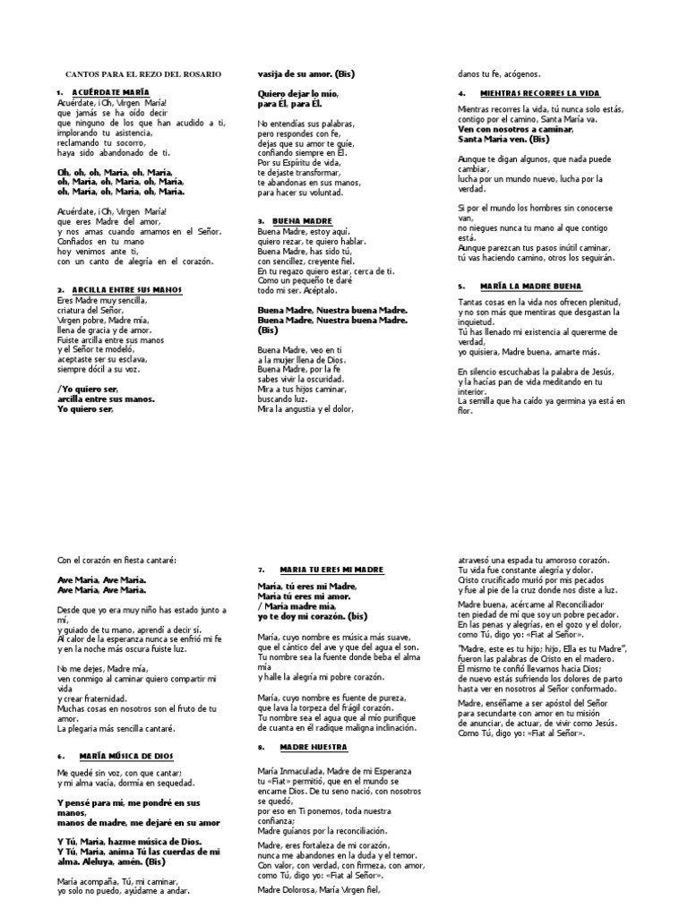 Cantos para El Rezo Del Rosario | PDF | María, madre de Jesús | Cristo (título)